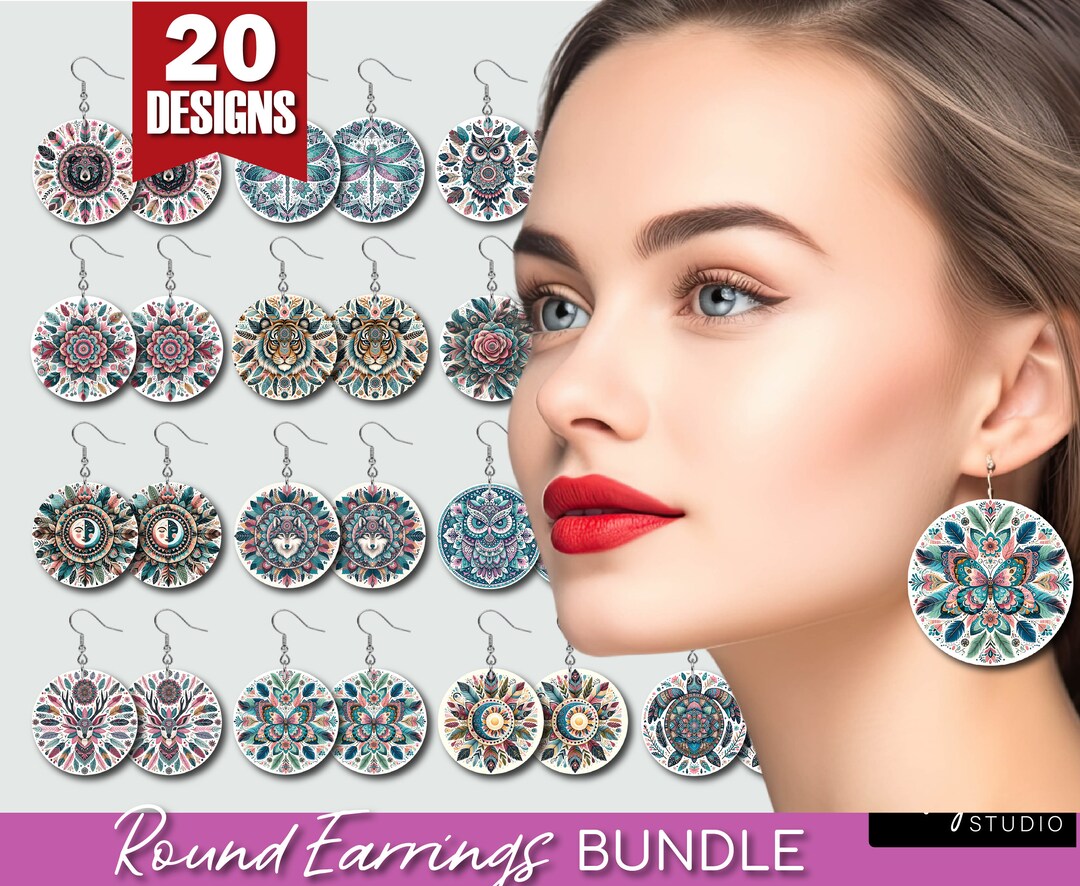 Boho Mandala Round Earrings Sublimation - Earrings Bundle, Boho ...