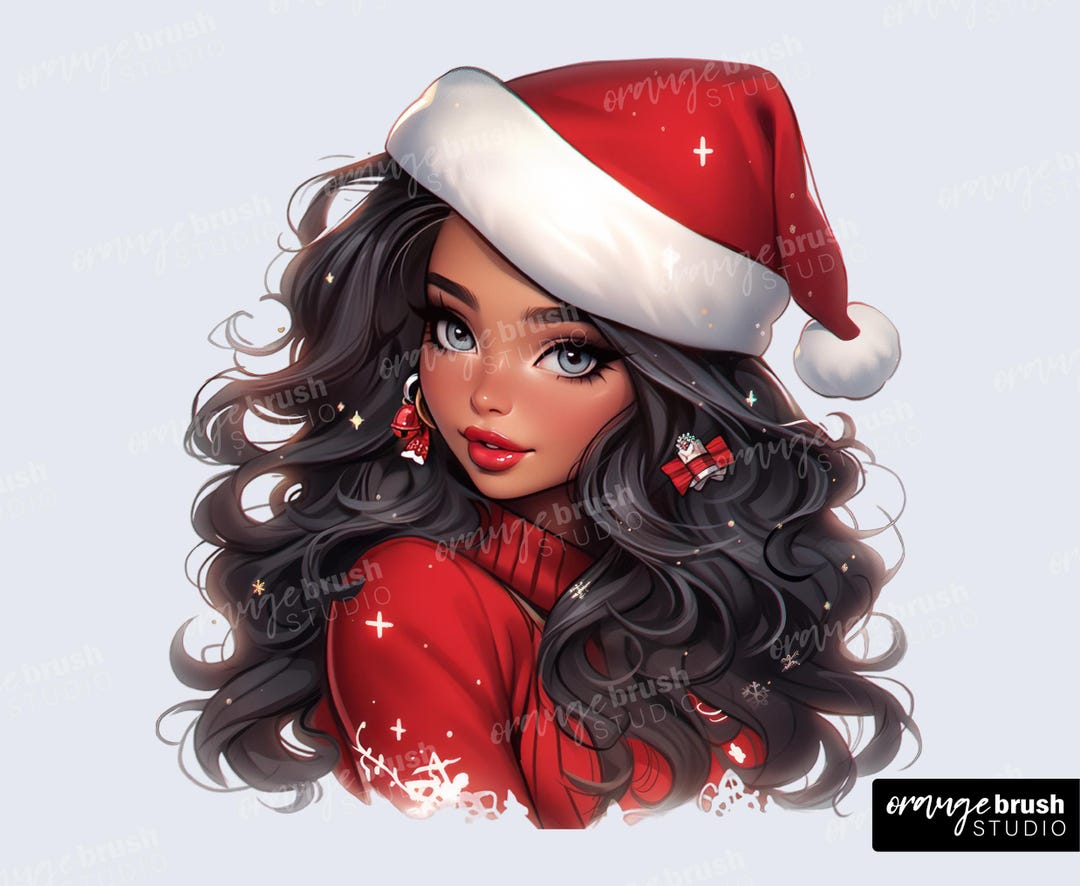 Christmas Girl in Santa Hat PNG File, Fashion Girl, Glam Doll Clipart ...