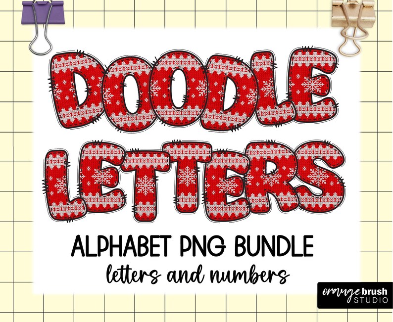 Christmas Doodle Letters Clipart, Red Knitted Alphabet PNG Bundle ...
