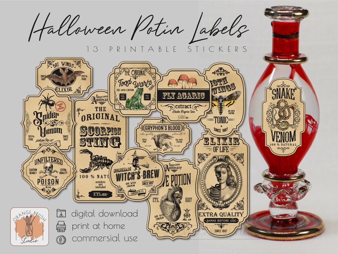 Halloween Potion Labels Apothecary Potion Label Vintage - Etsy