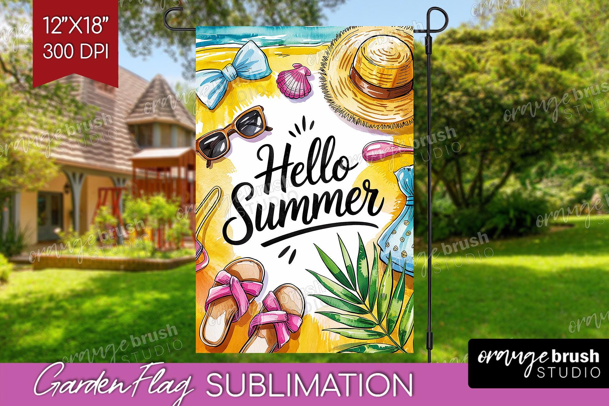 Hello Summer Garden Flag Sublimation Bundle, Beach Flag PNG Designs ...