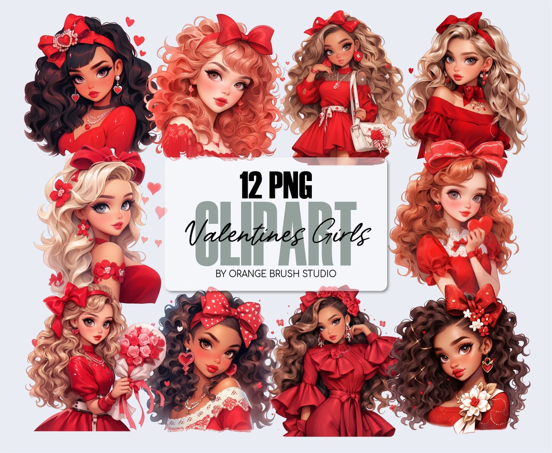 Valentine's Day Girl Clipart Bundle. Cute Fashion Doll Valentine Girls ...