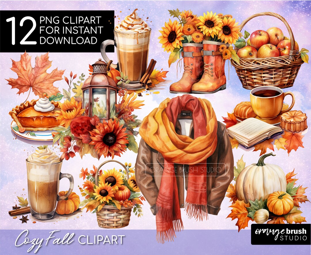Cozy Fall Clipart, Autumn Clipart Bundle. Fall Sublimation Bundle in ...