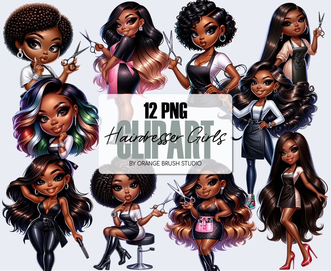Hairdresser Clipart Bundle - Chibi Girl Digital Clipart. Black Girl ...
