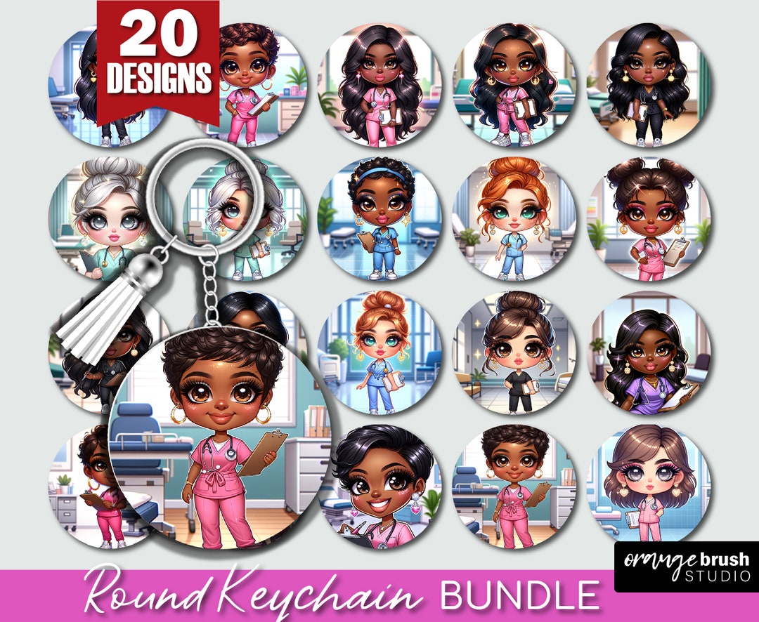Nurse Keychain PNG Bundle, Round Keychain Sublimation for Crafts - Cute ...