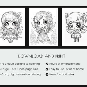 Chibi Fairies Coloring Book, Printable Kids Coloring Page Bundle ...
