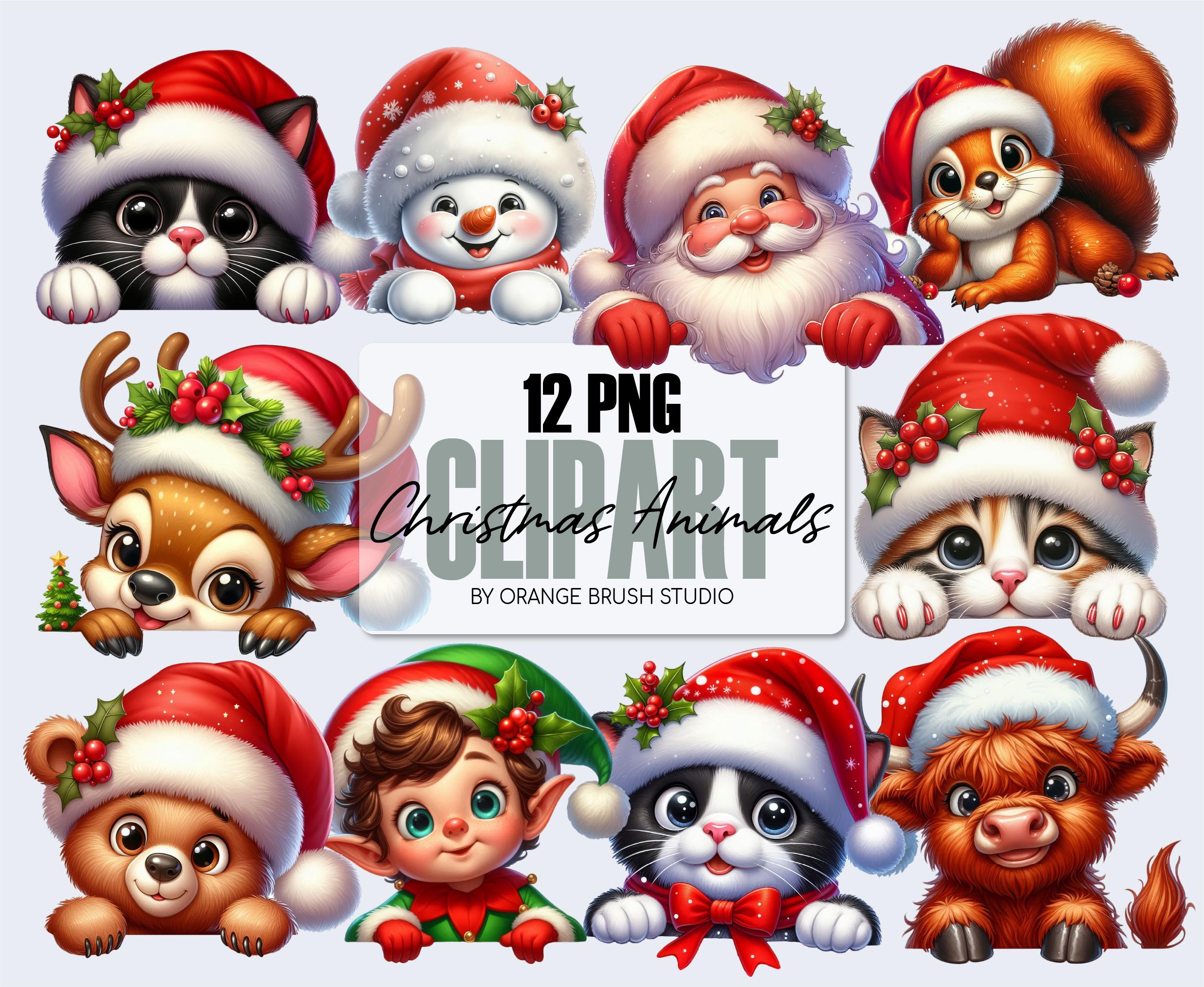 Cute Christmas Animals Clipart Bundle - Peeking Christmas PNG Designs ...