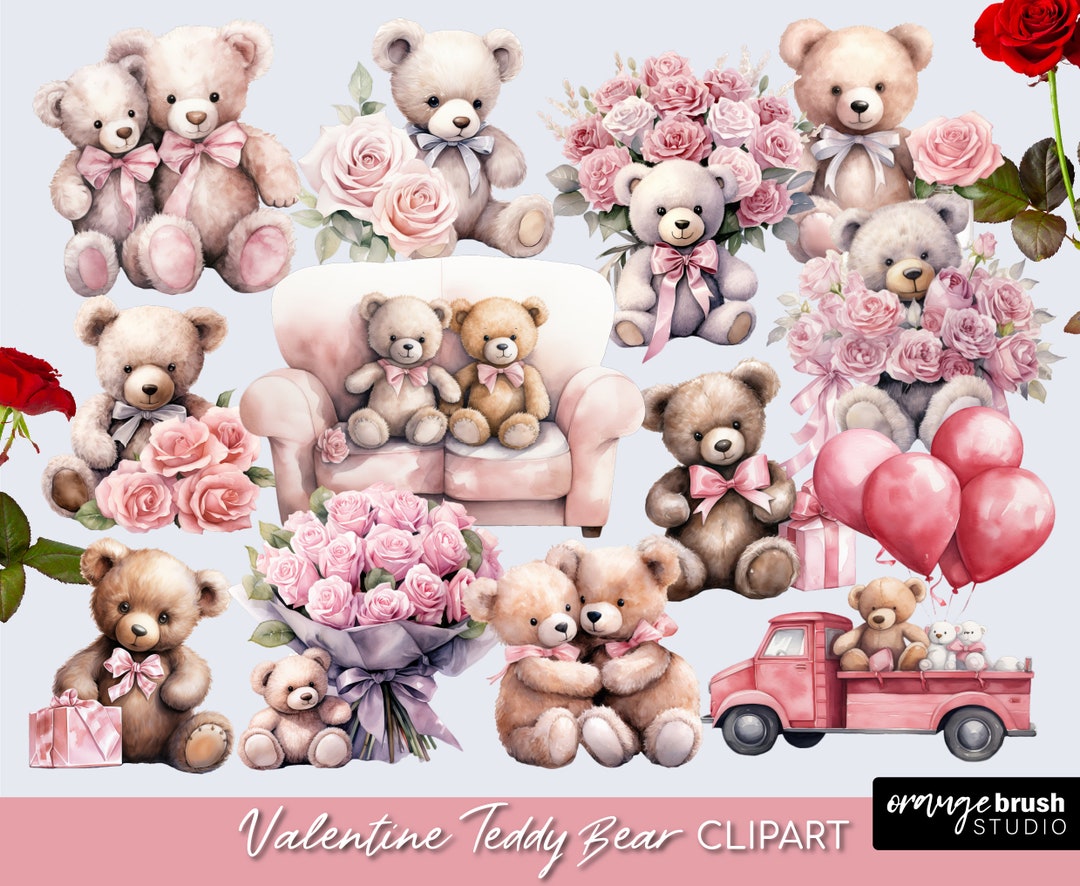 Valentine Teddy Bear Watercolor Clipart Bundle. Valentine's Day ...