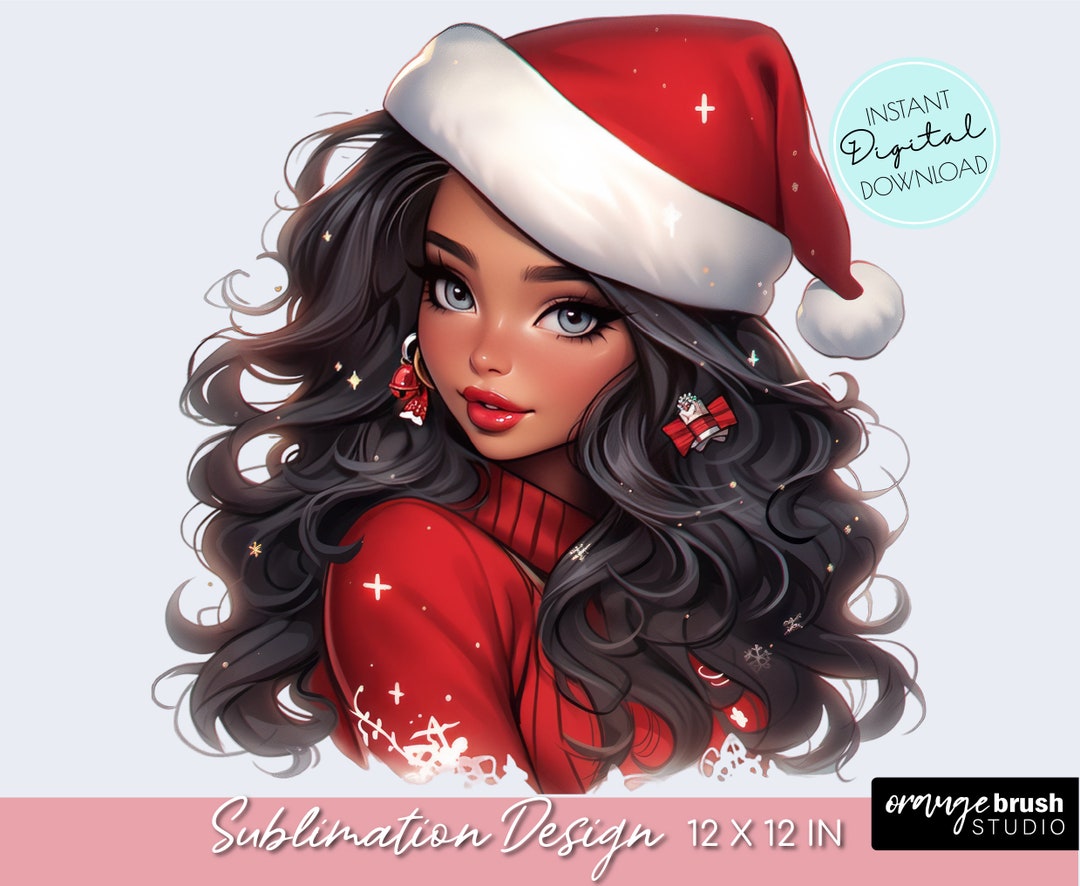 Christmas Girl in Santa Hat PNG File, Fashion Girl, Glam Clipart ...