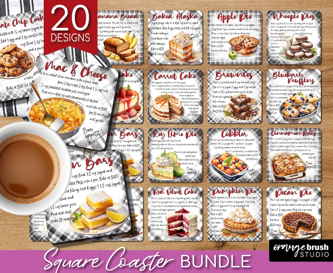 Baking Recipe Coaster Sublimation Bundle, Recipe Square Coaster PNG ...