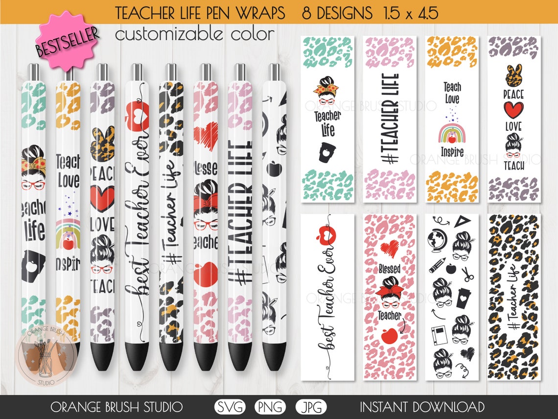 Pen Wrap Teacher SVG Bundle. 8 SVG Waterslides Designs for Ink - Etsy