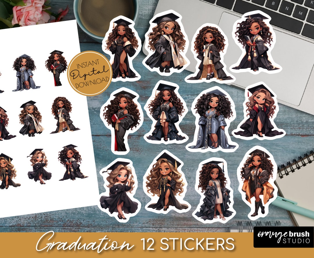 Graduation Printable Stickers Bundle. Graduation Chibi Girl Print and ...