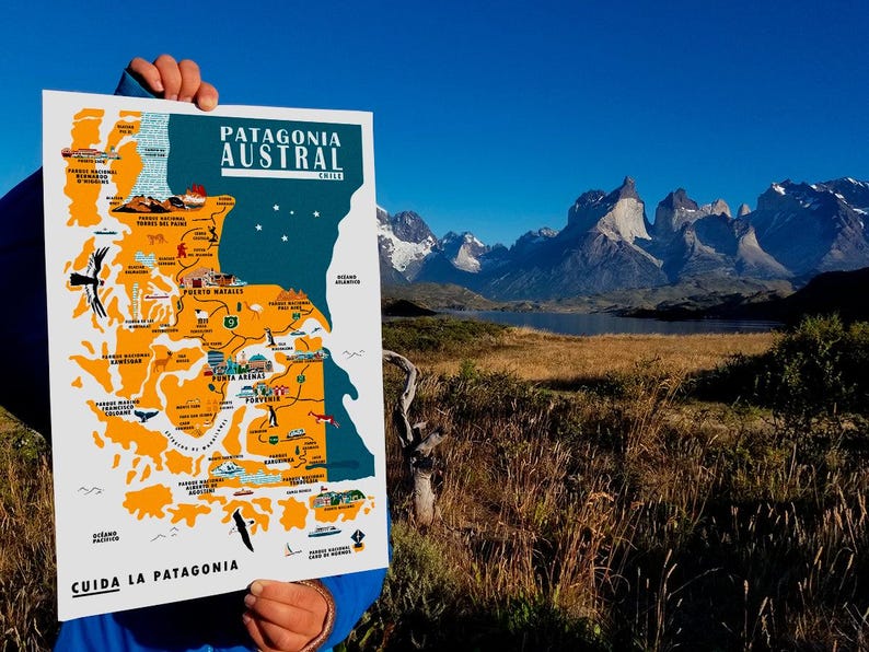 Map of Patagonia Austral Poster | Patagonia Chile - Etsy