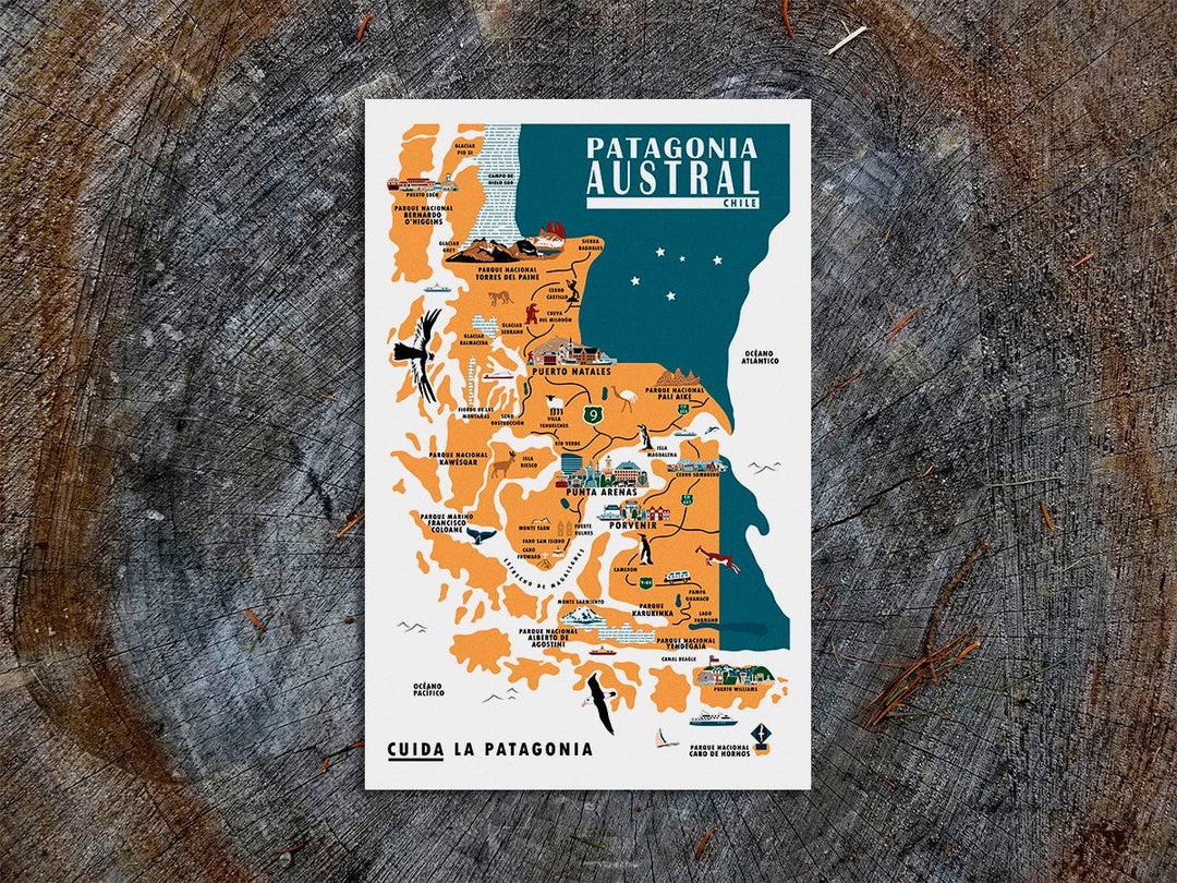 Map of Patagonia Austral Poster | Patagonia Chile - Etsy