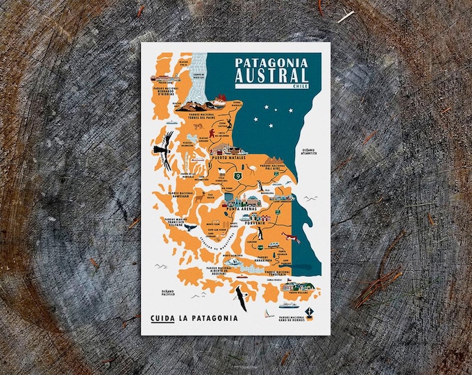 Map of Patagonia Austral Poster | Patagonia Chile - Etsy