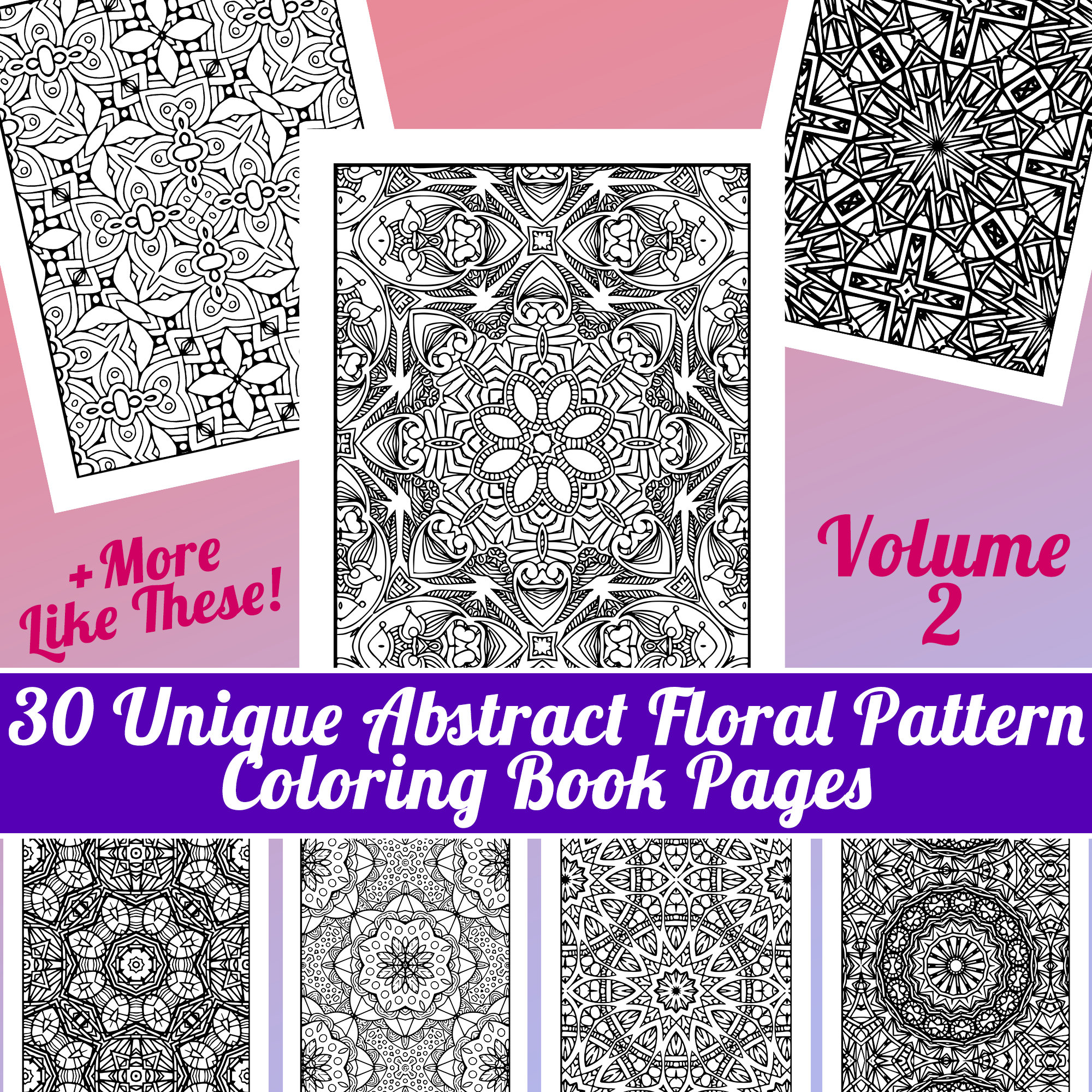 30 Abstract Floral Coloring Pages V2 Printable Set Digital PDF Book for ...