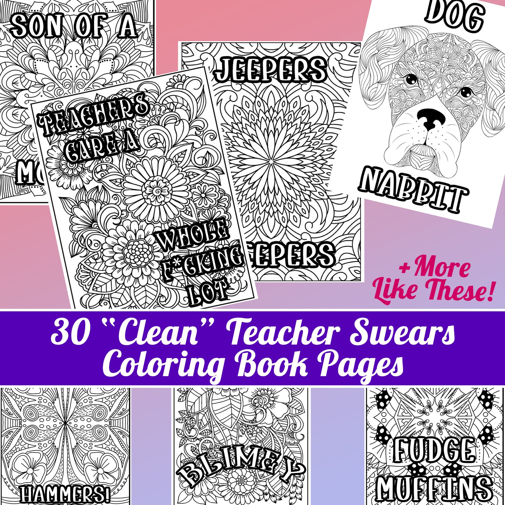 30 "clean" Teacher Swear Words Coloring Pages - Printable Pages Set ...