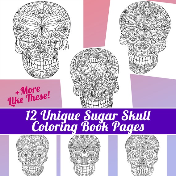 12 Sugar Skull Calaveras Coloring Pages Printable Digital - Etsy