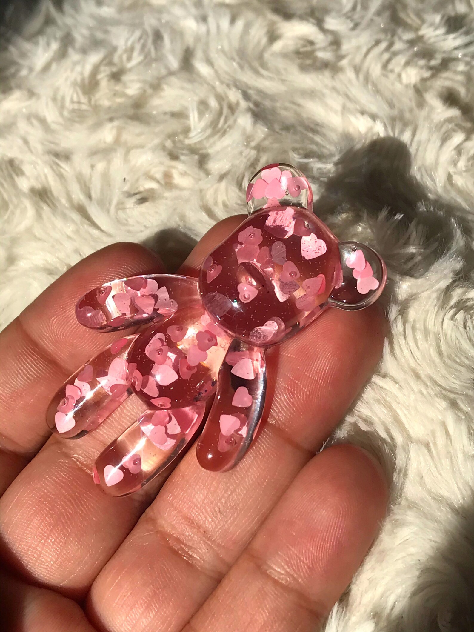 Pocket Hug/Keyring Pink Heart Transparent Bear Keychain Luxury | Etsy
