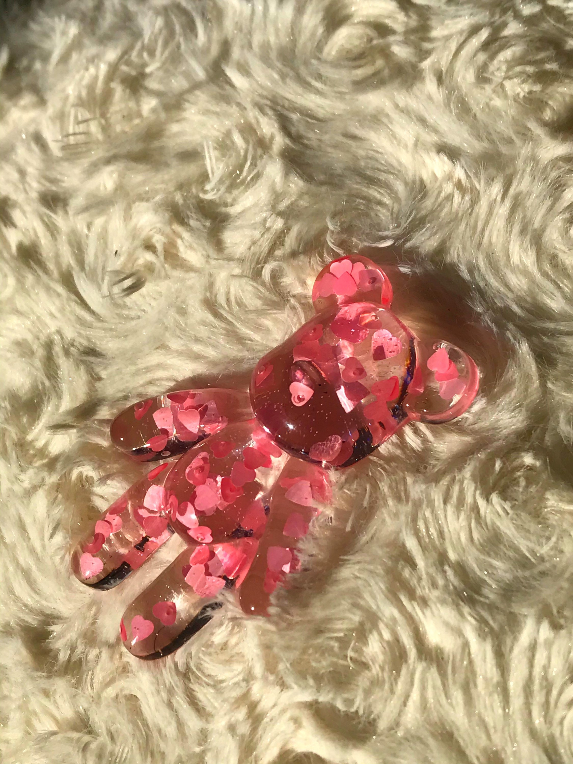Pocket Hug/Keyring Pink Heart Transparent Bear Keychain Luxury | Etsy