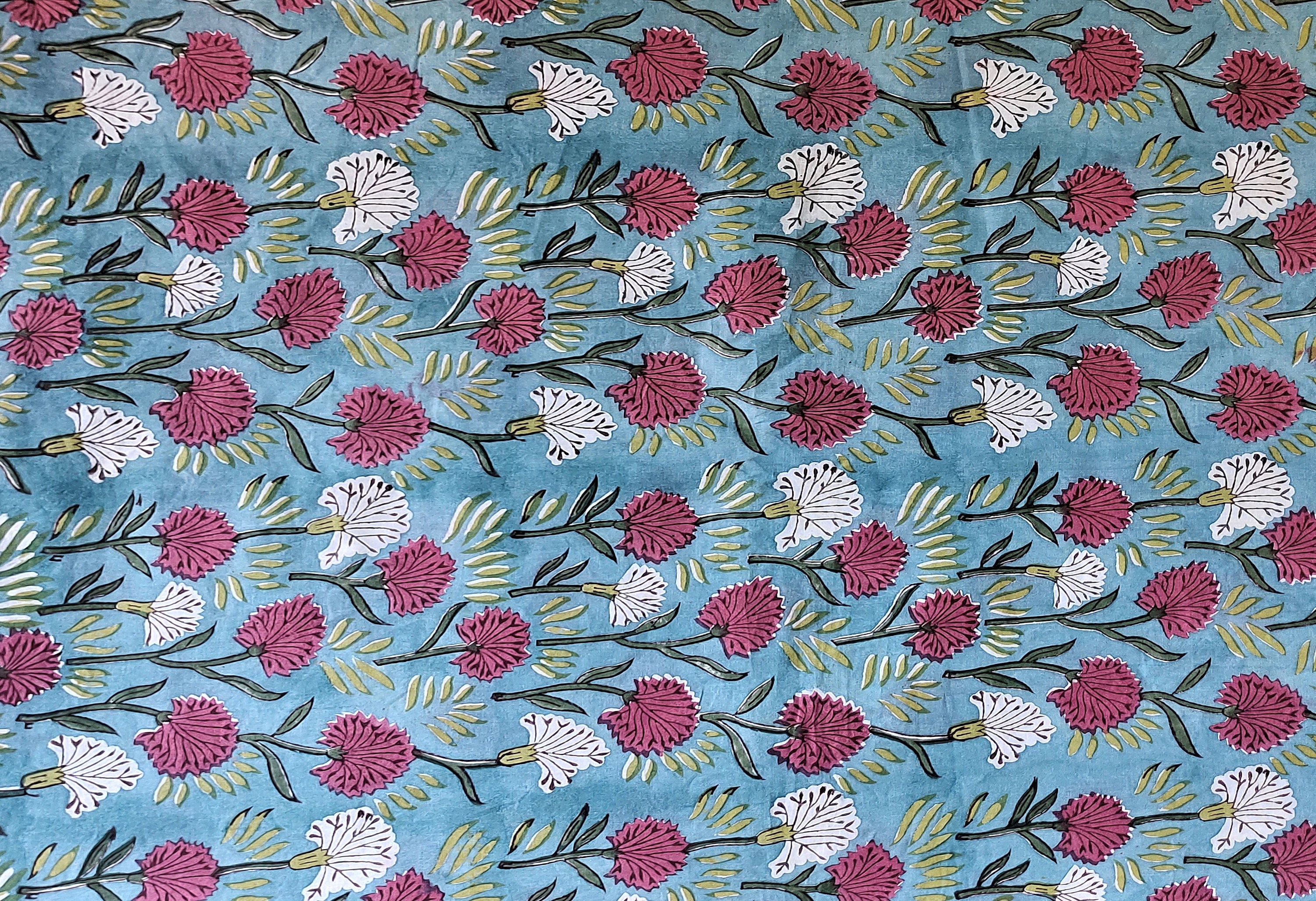 Floral Pattern Hand Block Print Cotton Fabric Jaipuri Hand Made Fabric ...