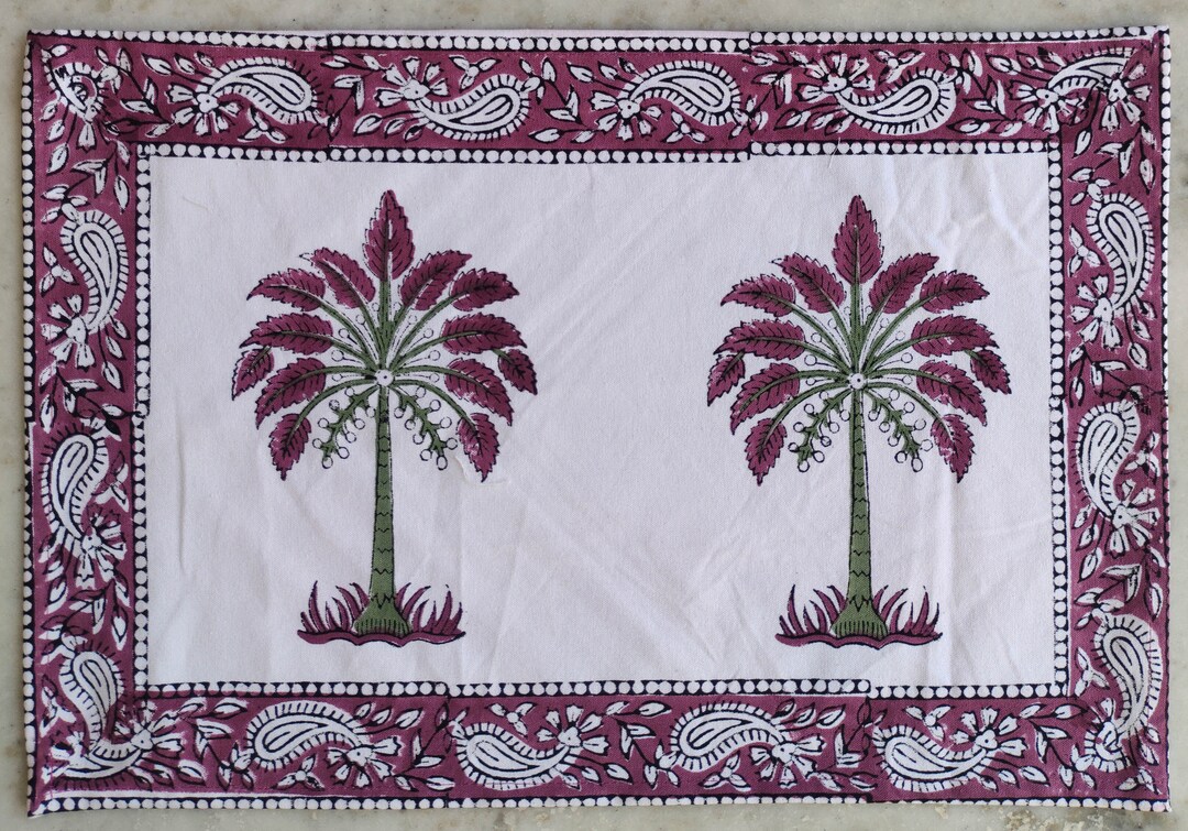 Made in India Hand Block Print Mat Set Indian Print 6pcs Mat Set Canvas ...