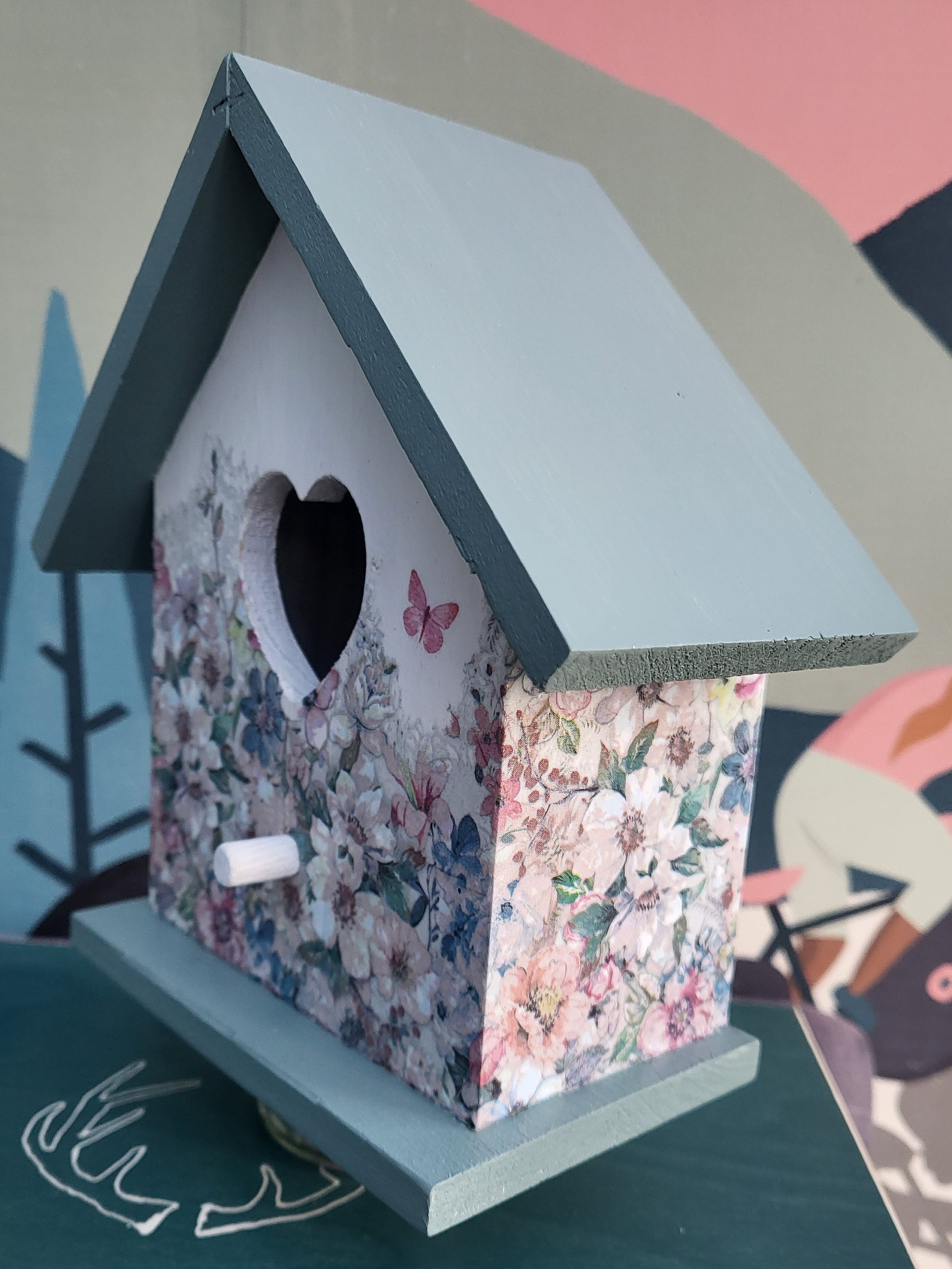 Decoupaged Bird House: Floral Garden Decor - Etsy