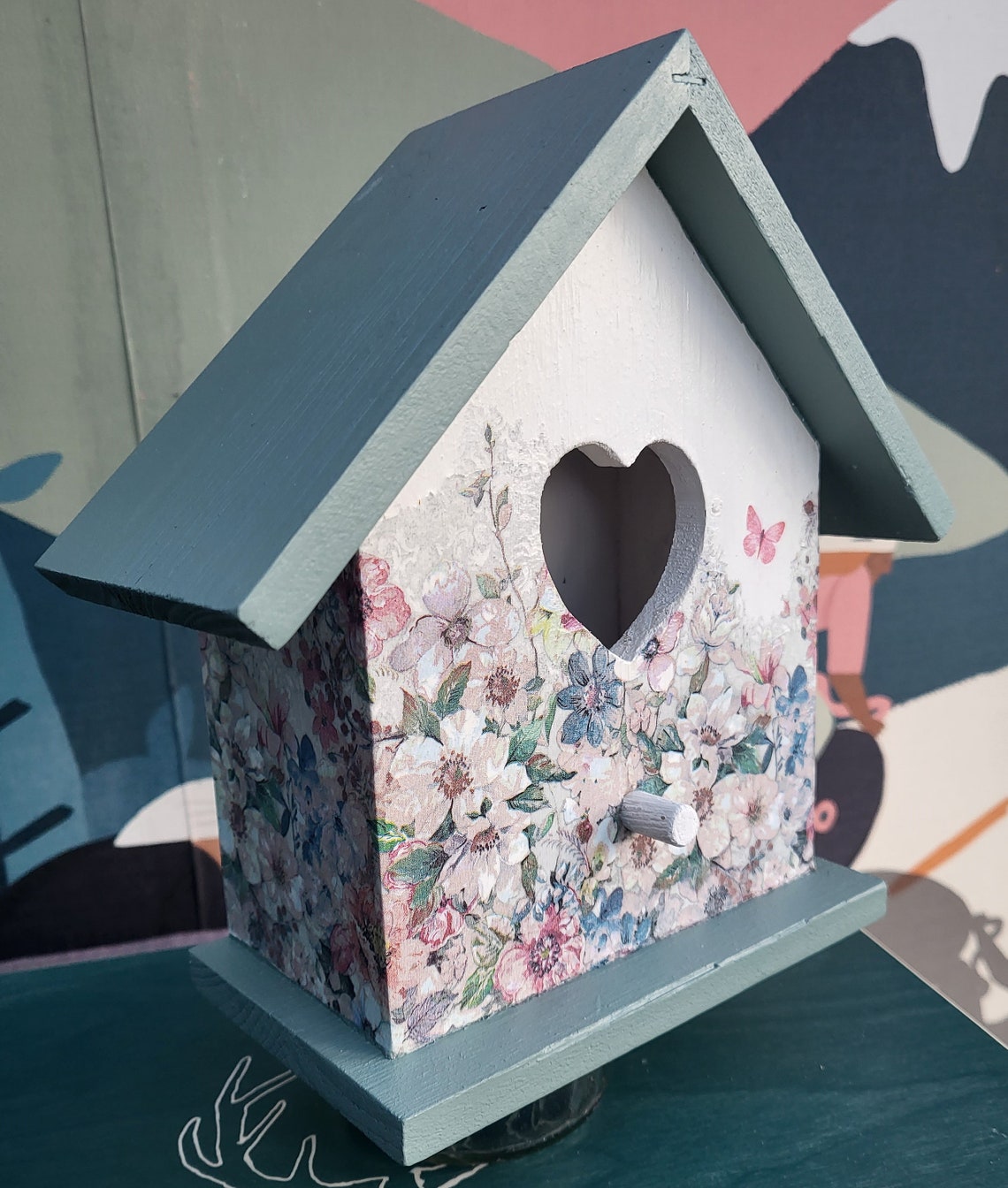 Decoupaged Bird House: Floral Garden Decor - Etsy