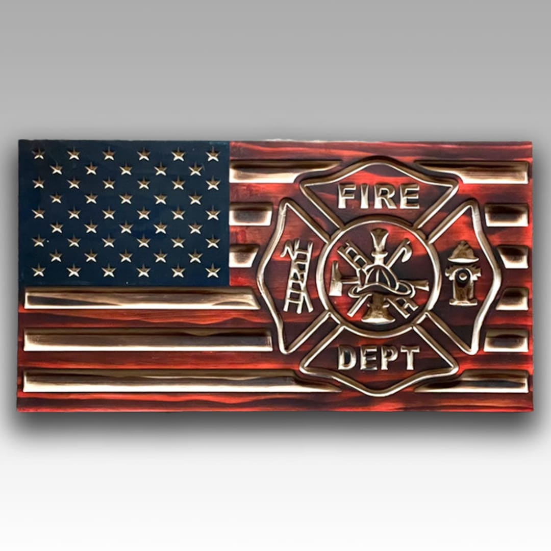 Fire Department American Wood Flag or Concealment Box - Etsy