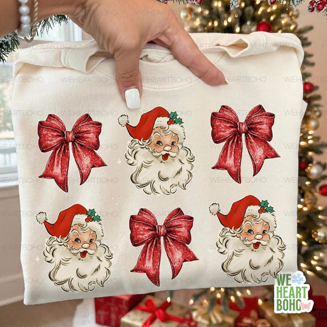 Retro Santa Head PNG Bundle, Vintage Christmas Bow Clipart, Sublimation ...