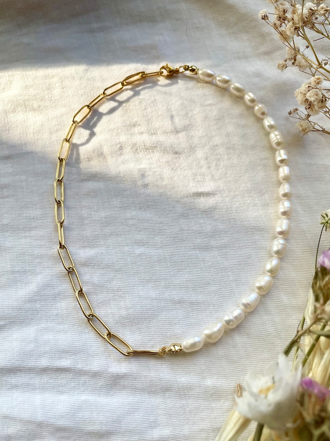 Aruba Handmade Half/half Necklace With Real Freshwater Pearls and Gold ...