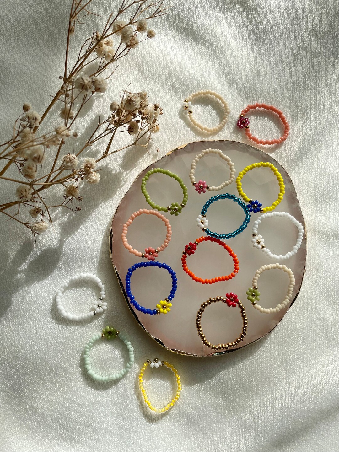 Handmade Pearl Rings With Small Flowers/ Handmade Pearl Rings/ Small ...