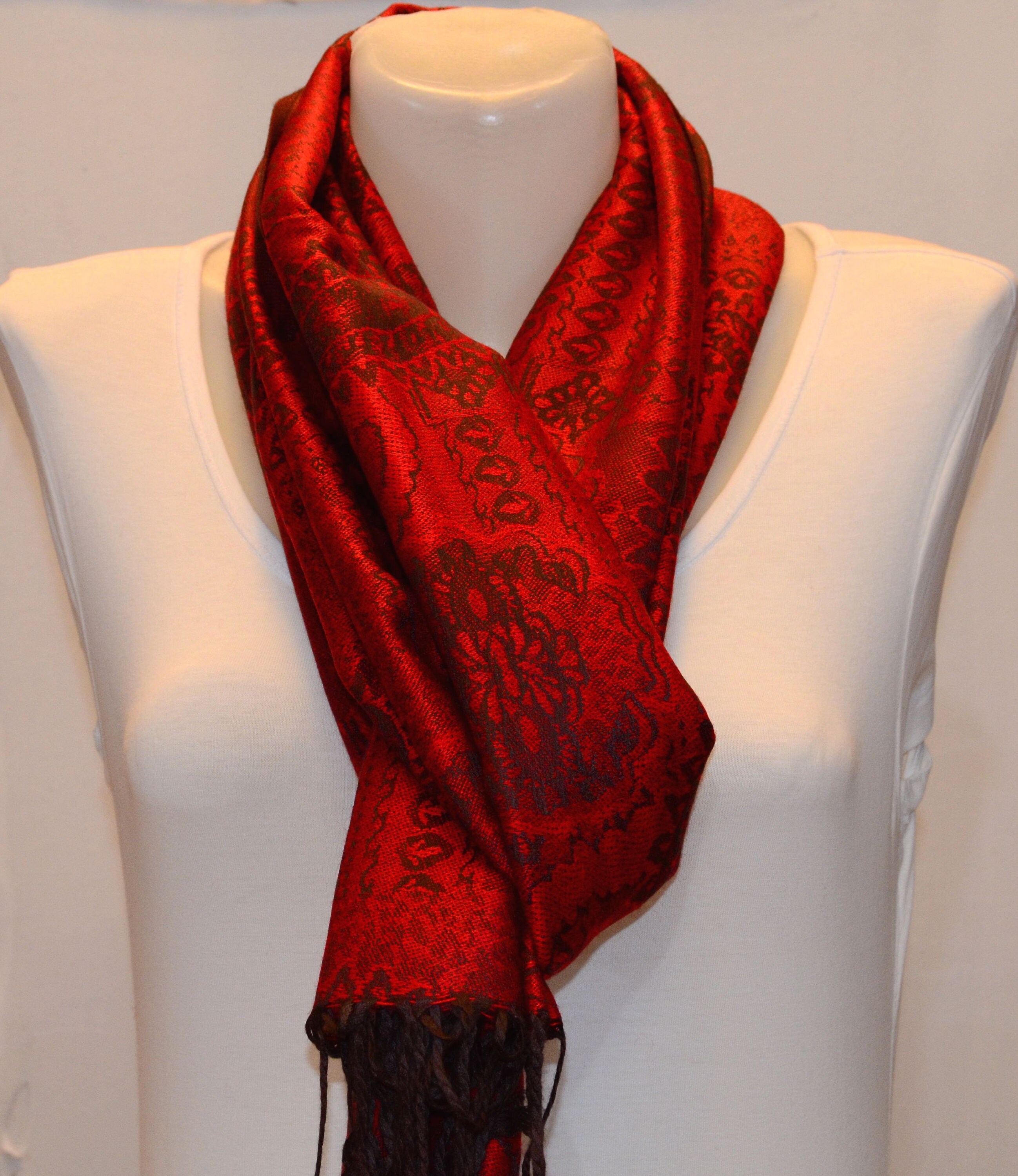 Pashmina Scarf Red Pattern Scarf Paisley Scarf Warm Infinity | Etsy