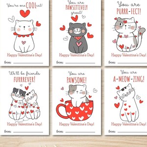 Printable Cat Valentine's Day Cards, Classroom Valentine's Day Cards ...