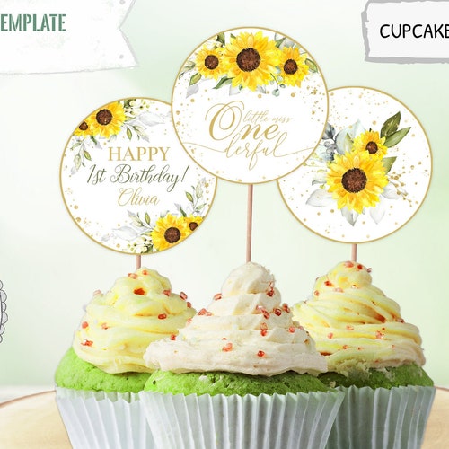 Sunflower Cupcake Toppers - Etsy
