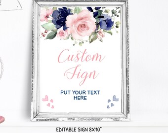 Editable Pale Pink & Navy Blue Custom Sign Baby Shower Party | Etsy