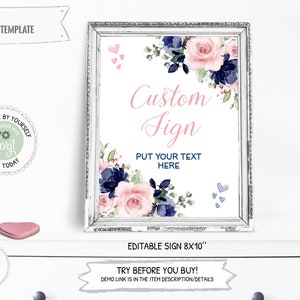 Editable Pale Pink & Navy Blue Custom Sign Baby Shower Party | Etsy
