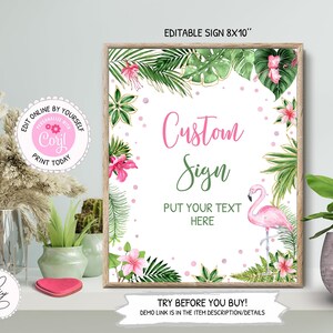 Editable Flamingo Custom Sign, Tropical Flamingo Birthday Signs ...