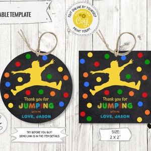 Editable Jump Favor Tag, Bounce House Birthday Decoration, Trampoline ...