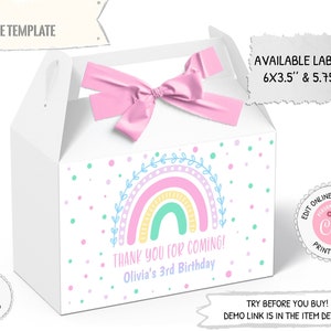 Editable Pastel Rainbow Gable Box Label, Printable Rainbow Treat Box ...
