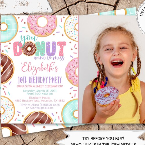 Editable Donut Birthday Invitation Template Printable Sweet - Etsy