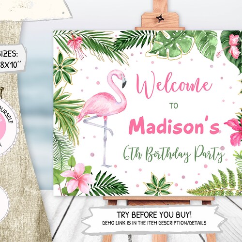 Flamingo Birthday Party Sign Templates Tropical Flamingo - Etsy