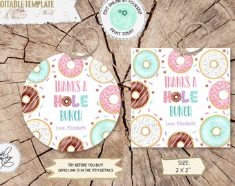 Donut Favor Tag, Donut Thank You Tag, Donut Gift Tag, Editable Donut ...