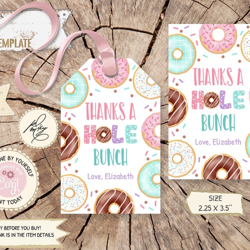 Donut Favor Tag Donut Thank You Tag Donut Gift Tag Editable - Etsy