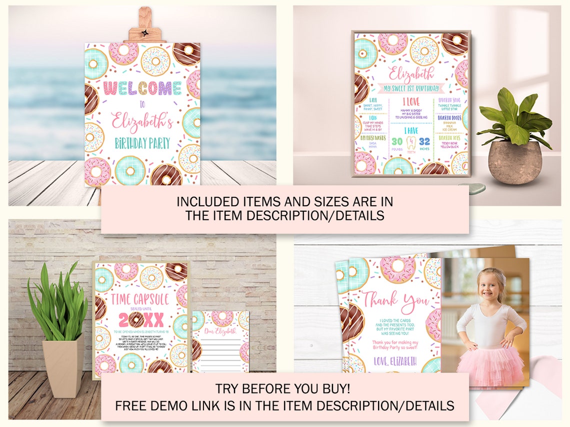 Editable Donut Any Age Birthday Bundle Colorful Donuts - Etsy