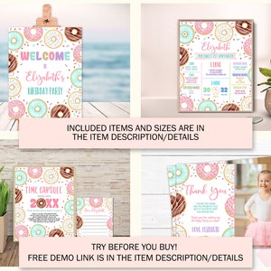 Editable Donut Any Age Birthday Bundle, Colorful Donuts Birthday Girl ...