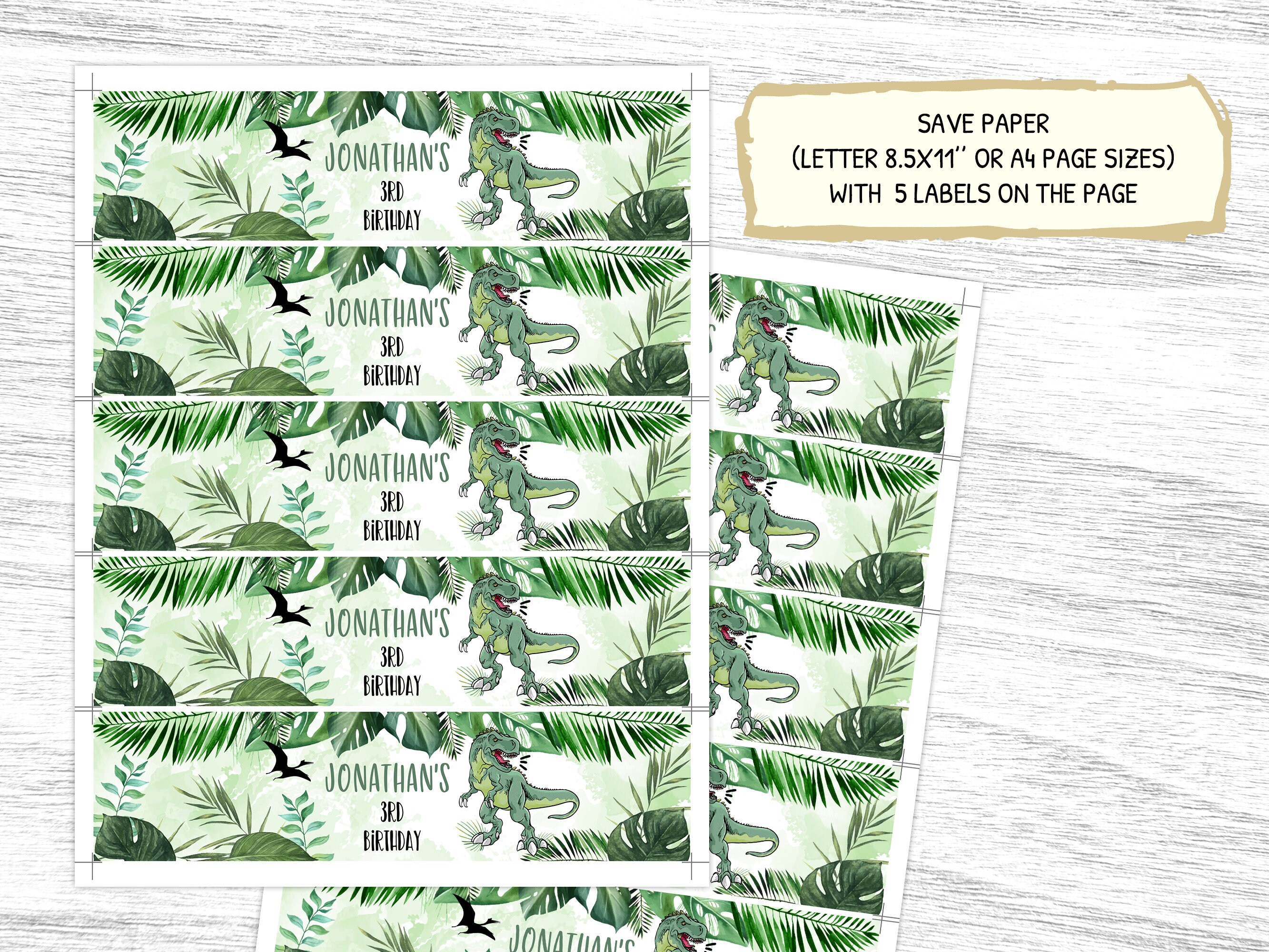 T-rex Water Bottle Label Editable Dinosaur Water Bottle - Etsy