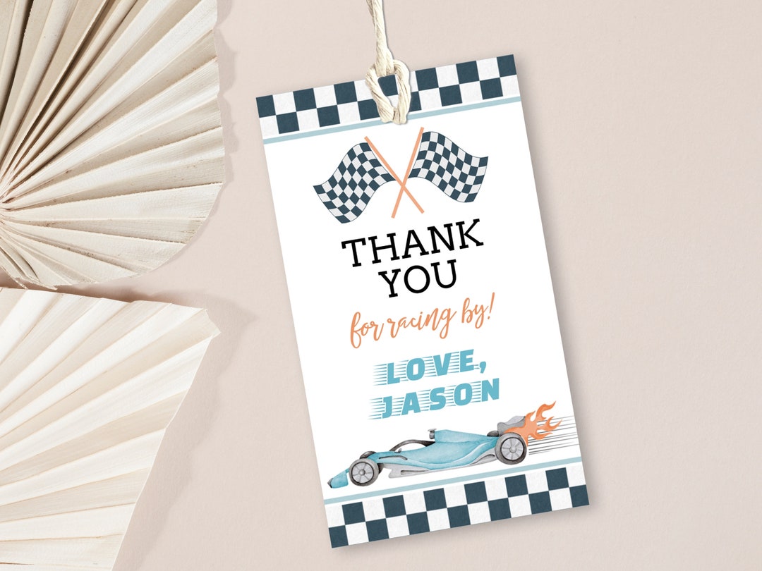 Editable Blue Race Car Favor Tag, Racing Car Thank You Tag, Blue Car ...