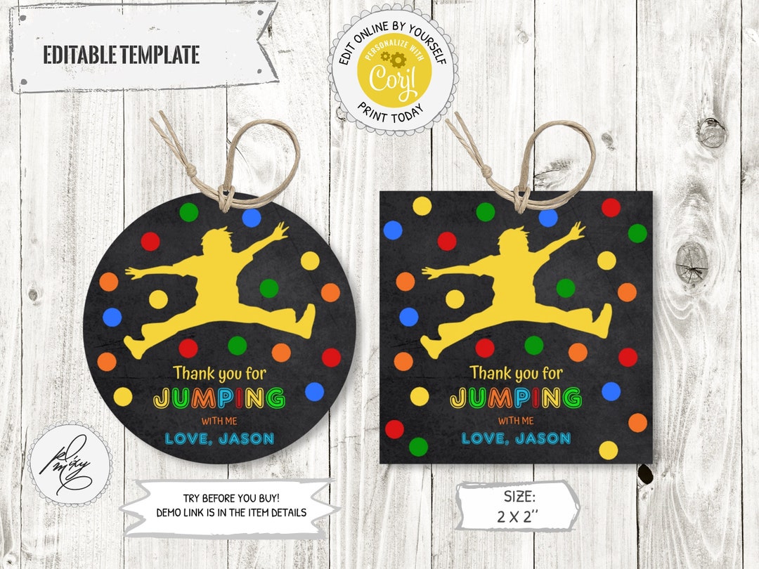 Editable Jump Favor Tag, Bounce House Birthday Decoration, Trampoline ...