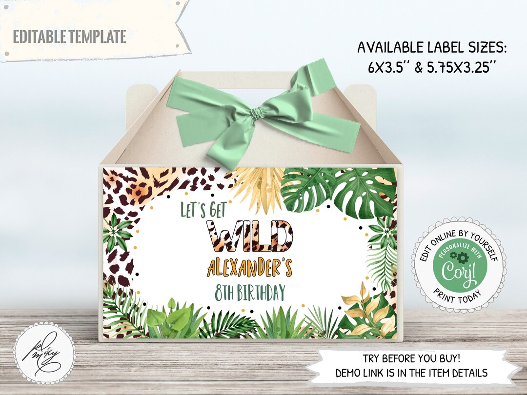 Editable Leopard Print Gable Box Label, Jungle Safari Gift Box Label ...